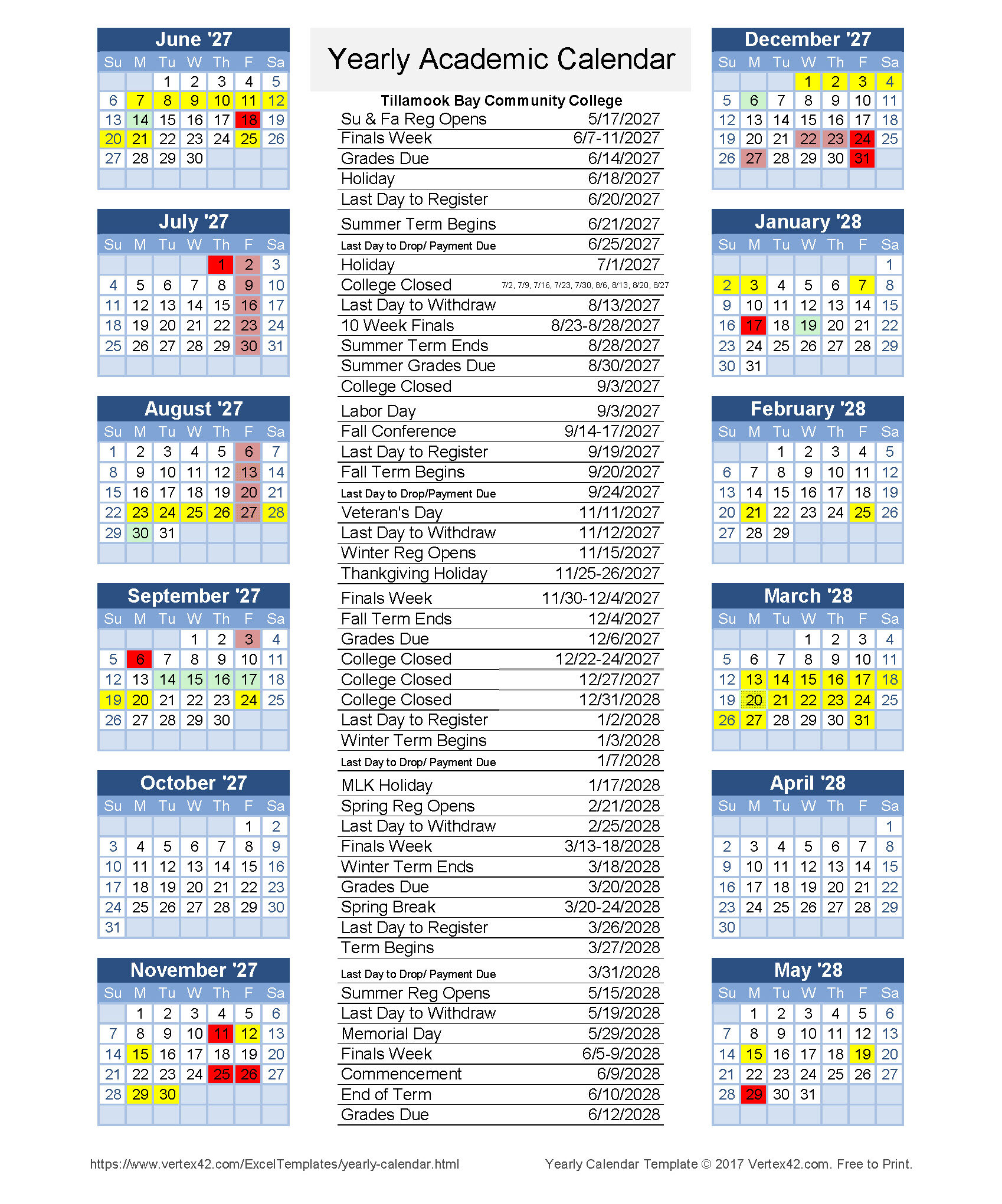 TBCC Academic Calendar