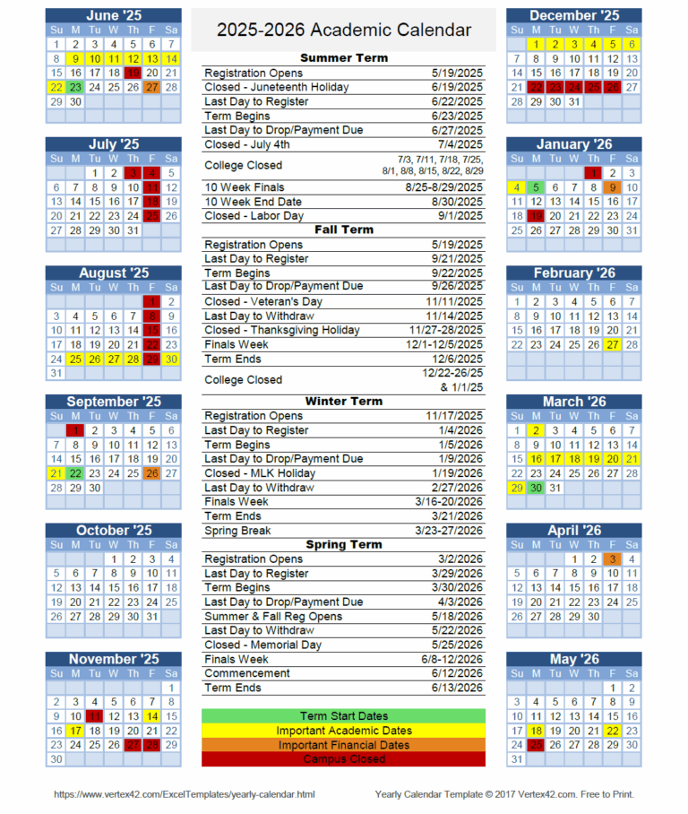 TBCC Academic Calendar
